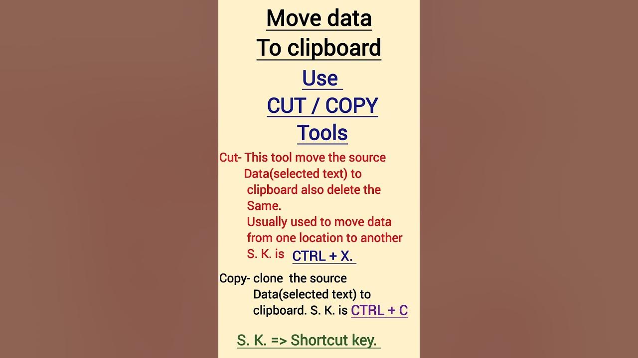 cut (Ctrl + x) and (copy) tools to move selected data to clipboard. #cut #copy #clipboard - YouTube