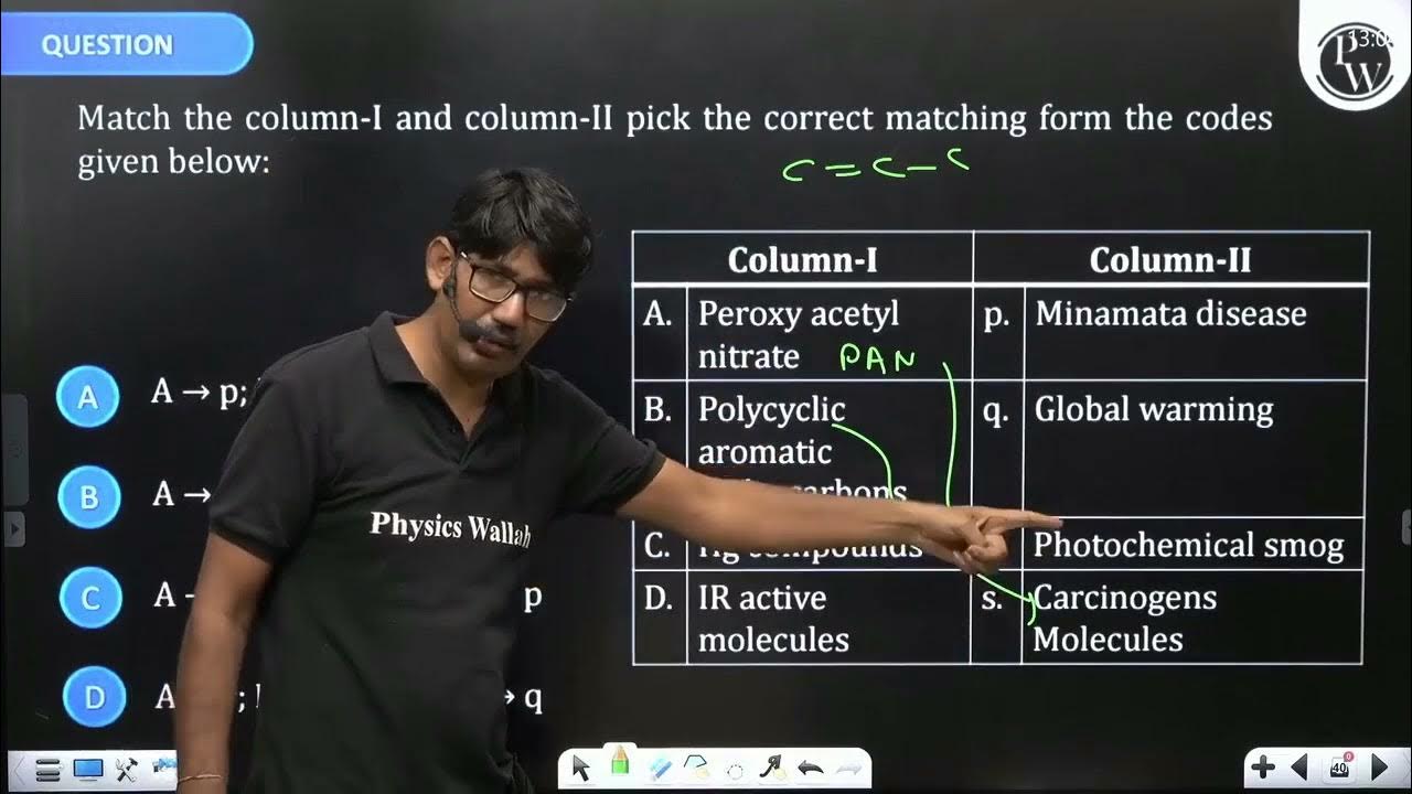 Match the column-I and column-II pick the correct matching form the ...