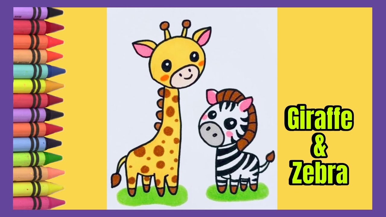 Cute Giraffe and Zebra Drawing and Coloring for Kids and Toddlers ...