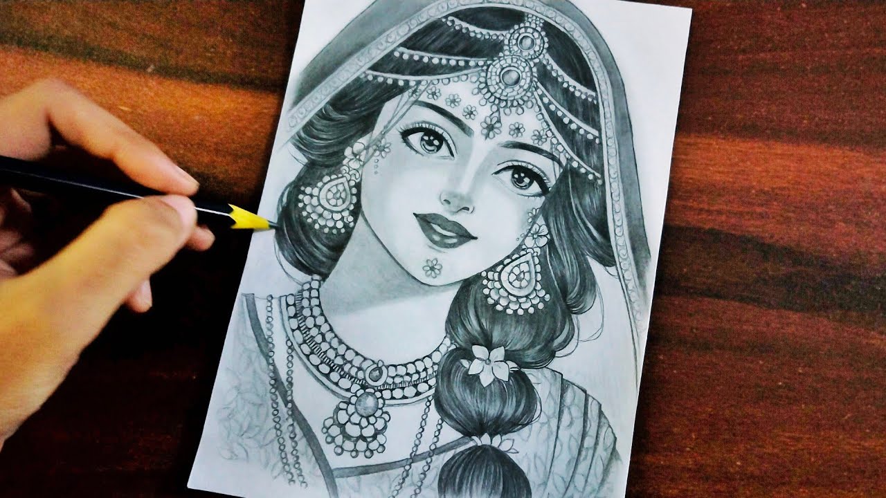 How to Draw a Beautiful Traditional Bride Girl | TUTORIAL | Step by ...
