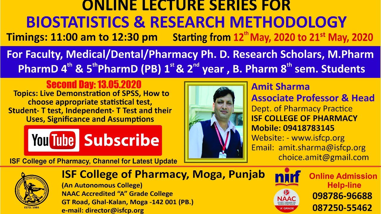 Day 2 Lecture Series For Bio-statistics & Research Methodology - YouTube