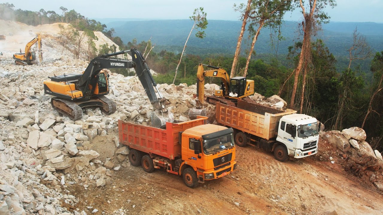 Final Update! Incredible excavator digging mountain loading stone with ...