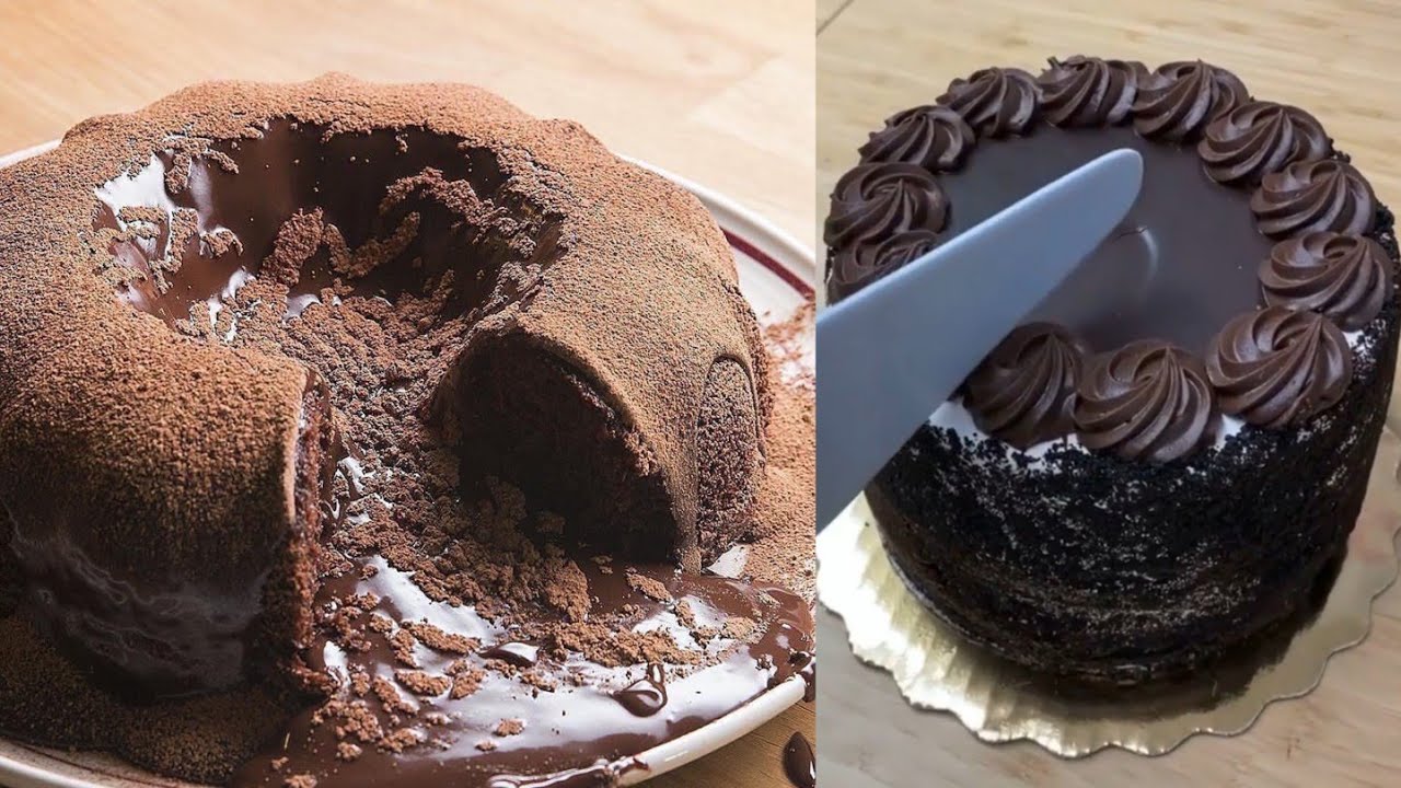 chocolate cake cutting satisfying video - YouTube