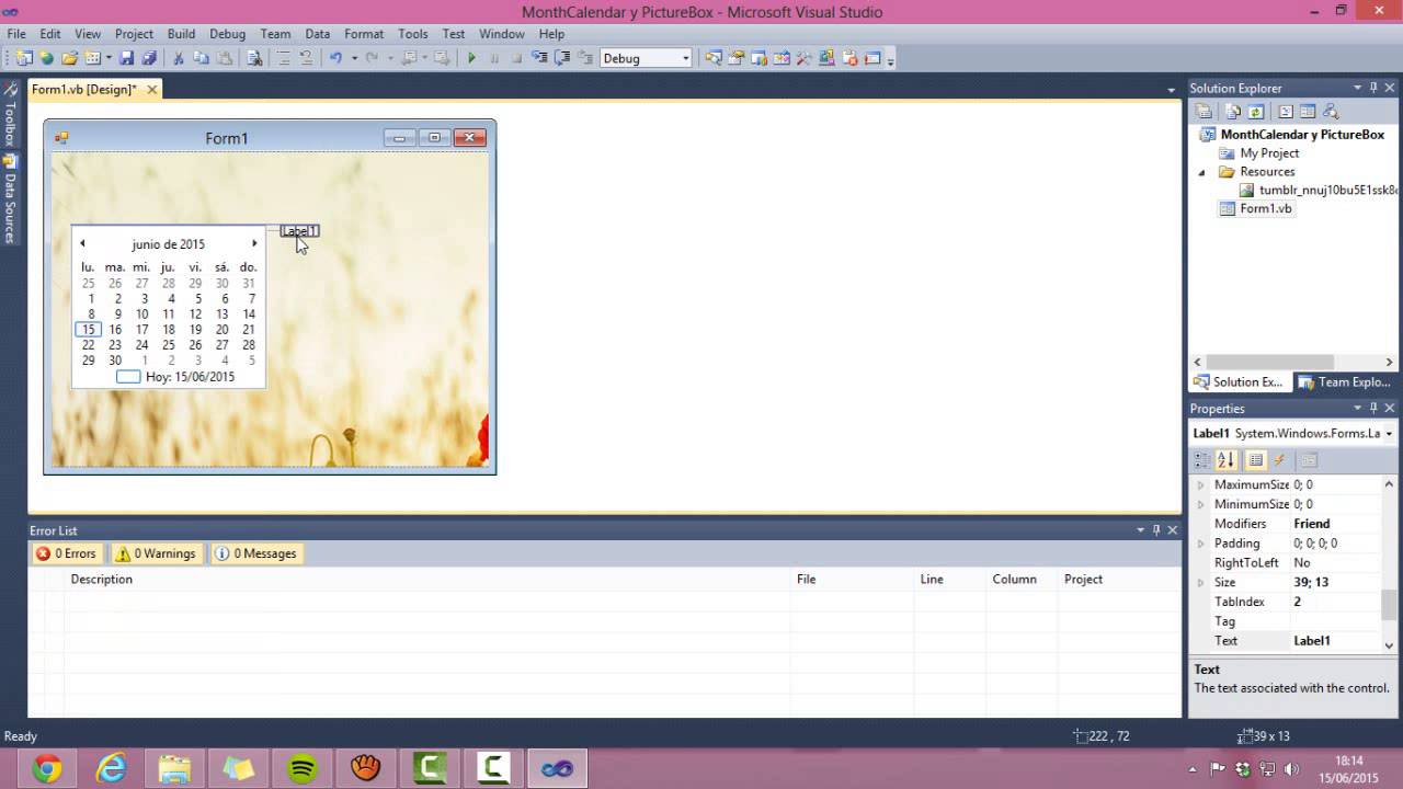 Insertar MonthCalendar & PictureBox Visual Studio - YouTube