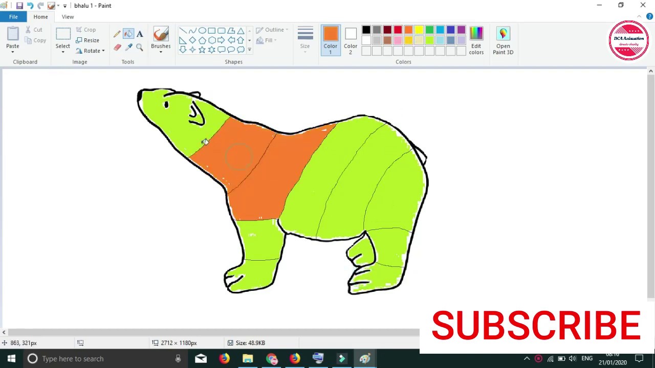 How to draw bhalu IN MS PAINT | easy colour tutorial | draw for kids ...