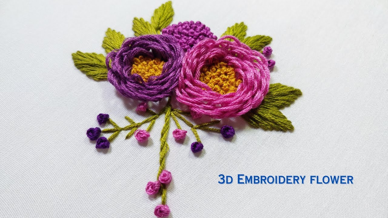3d Flower Embroidery tutorial / Loop flower Embroidery / Embroidery for ...