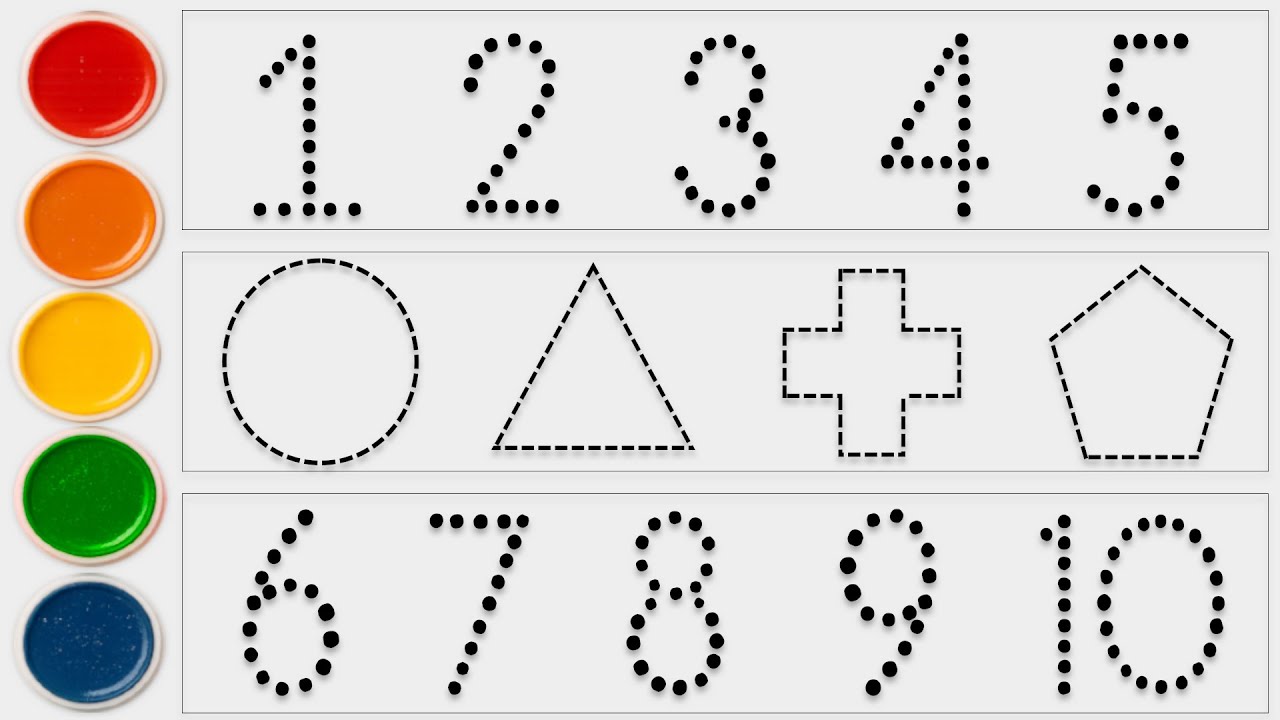 Learn Numbers 1 to 10 & 2D Shapes Drawing | Trace & Counting for Kids ...