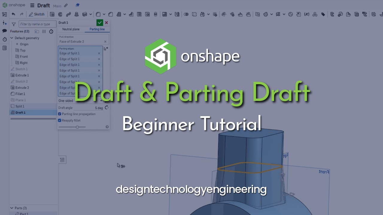 Onshape - Draft & parting draft - YouTube