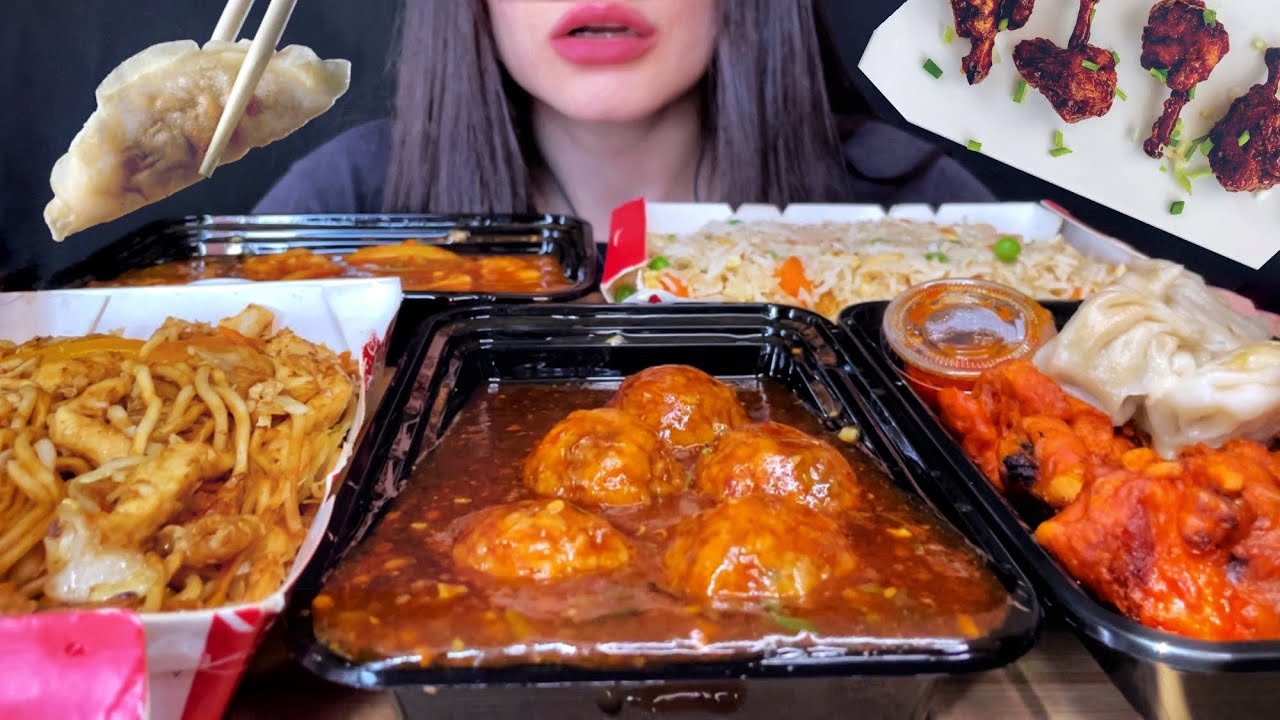 NOODLES, CHILI CHICKEN, LOLLIPOP, MANCHURIAN, DUMPLINGS | MUKBANG ASMR ...