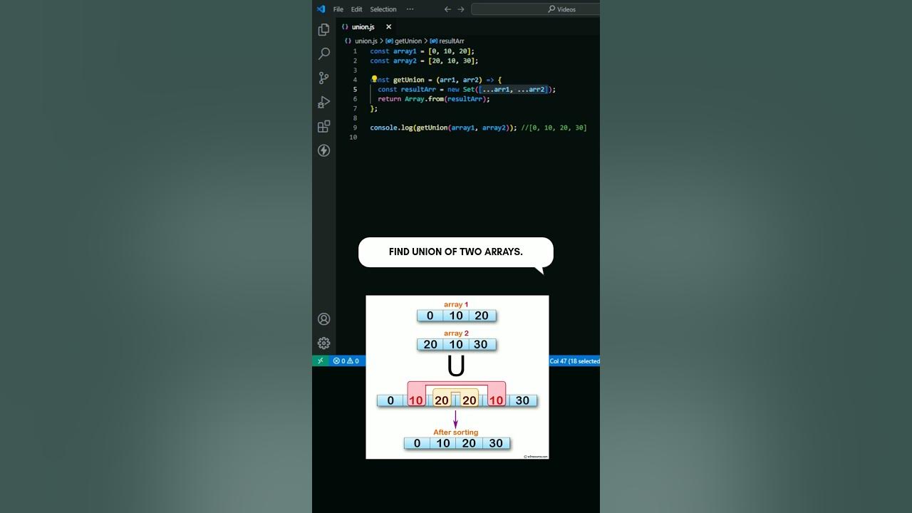 Interview question: Find Union of two arrays. #js#frontend #javascriptinterview#viral #shortfeed ...