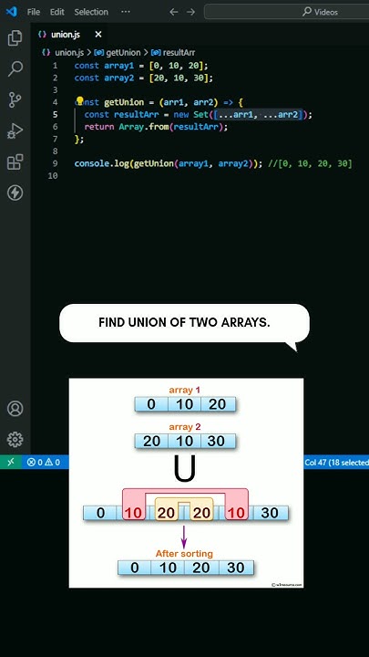 Interview question: Find Union of two arrays. #js#frontend #javascriptinterview#viral #shortfeed ...
