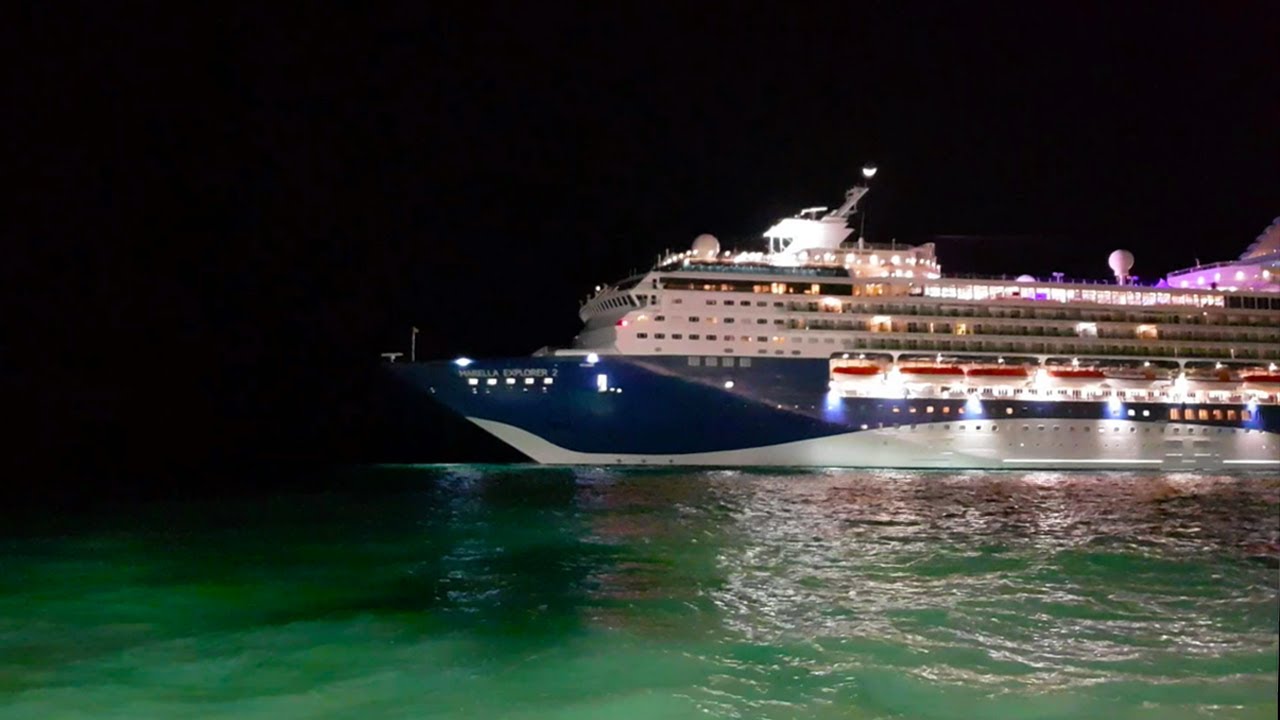 Cruise ship night time MARELLA EXPLORER 2 leaving port in Aruba - YouTube