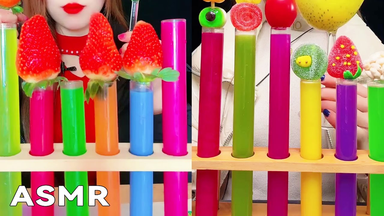 ASMR RAINBOW DRINKS | DRINKING SOUNDS | BIRD GLASS | JELLY ...