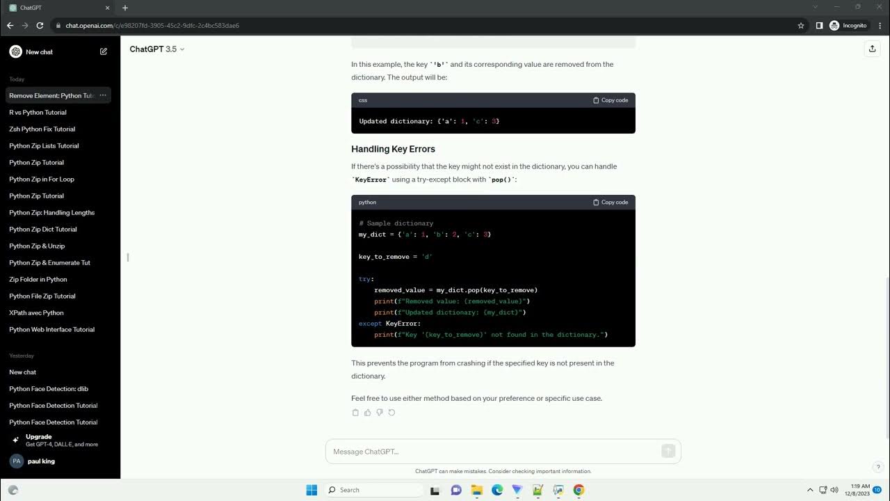 Remove Element From Dictionary Python Youtube