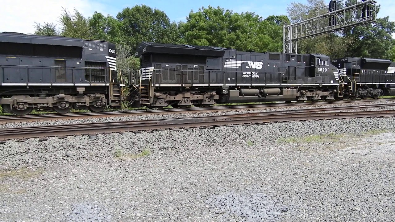 NS 1080 NS 3620 and NS 7334 lead a coal train west through Chesterton IN - YouTube