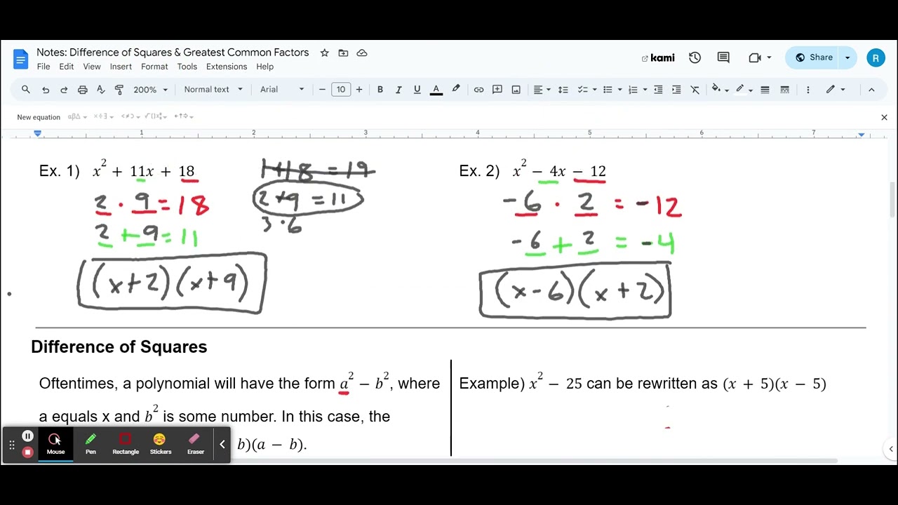 Difference of Squares & Greatest Common Factors - YouTube