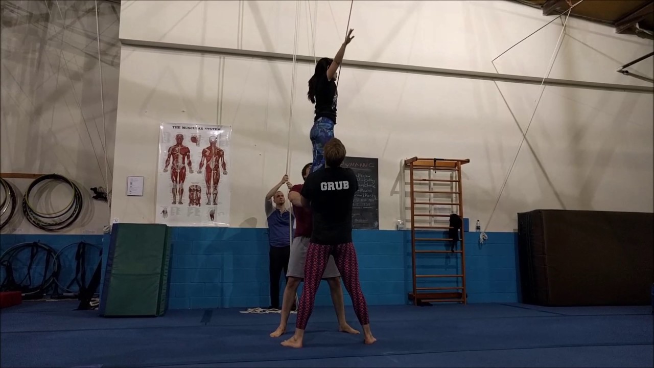 Esh Advanced Acro -- banquine front saltos to basket catch. - YouTube