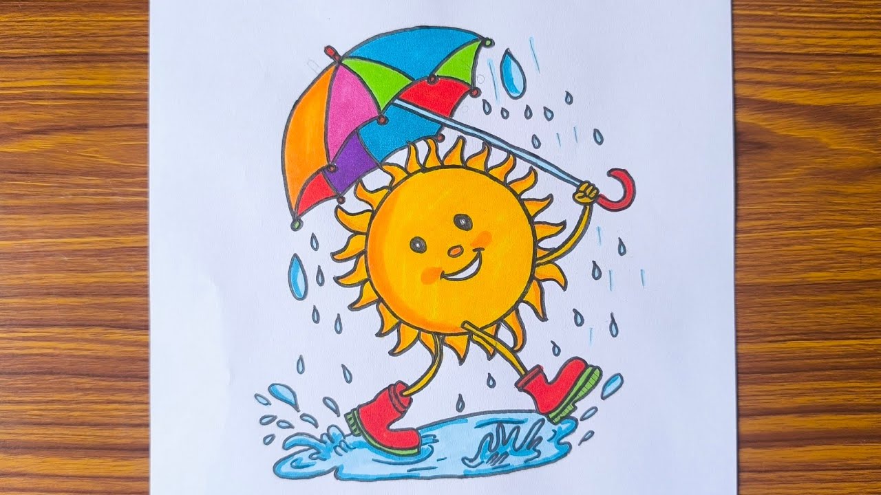 "🌞 Happy Sun Dancing in the Rain! | Fun & Colorful Drawing for Kids ...