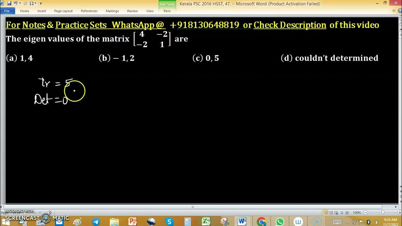 Kerala PSC 2016 HSST linear algebra pdf engineering iit jam mathematics gate eigen values - YouTube
