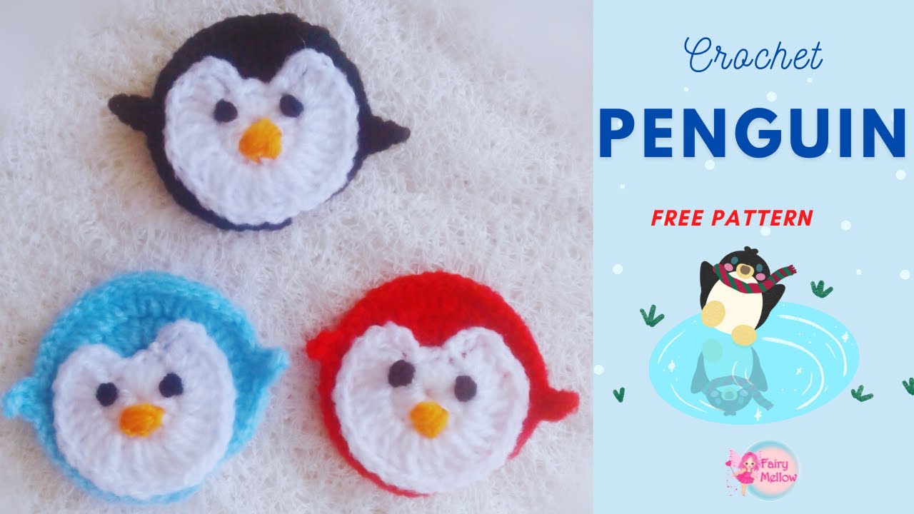 How to Crochet Cute Penguin Applique | Crochet Easy Penguin | Fairymellow - YouTube