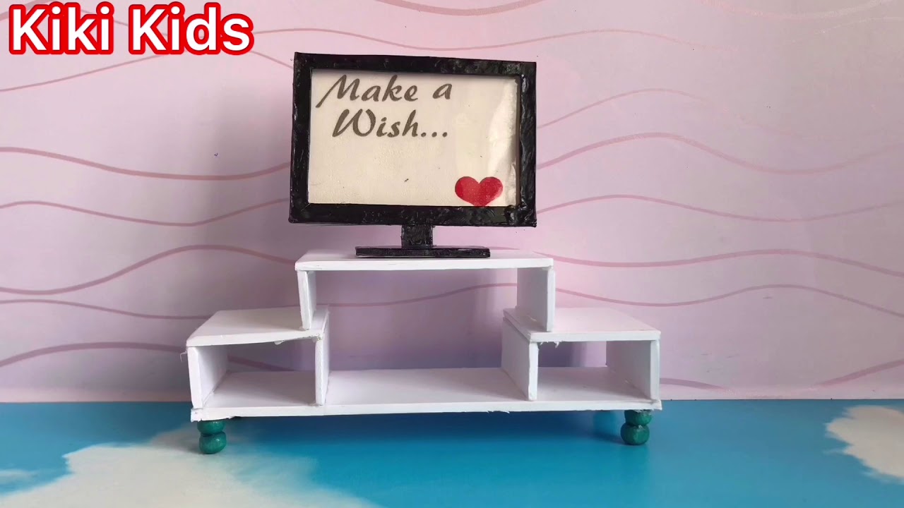 How to Make a Doll Flat Screen TV with television table I Television ...