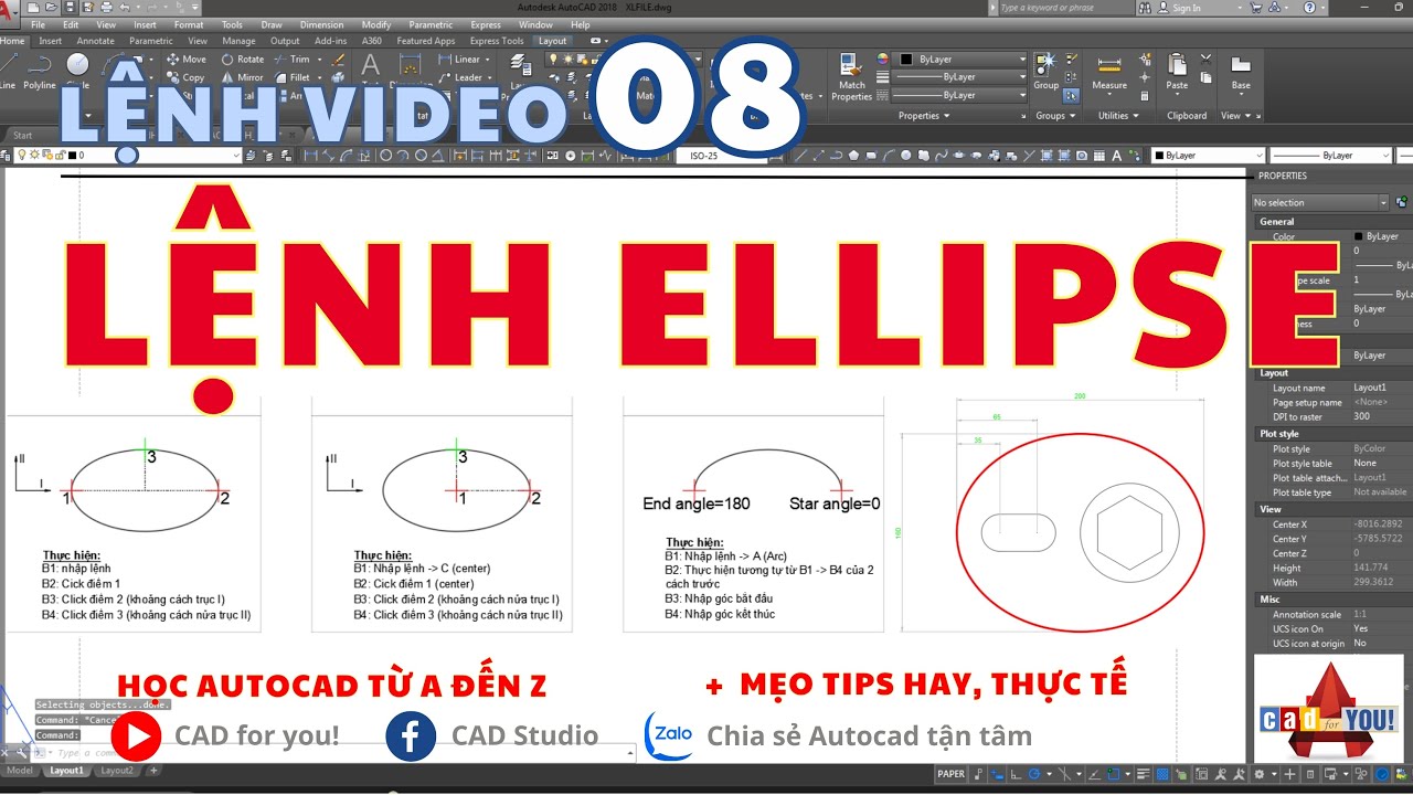 LỆNH VIDEO 08 | LỆNH ELLIPSE VẼ HÌNH ELIP | TỰ HỌC AUTOCAD | CAD for ...