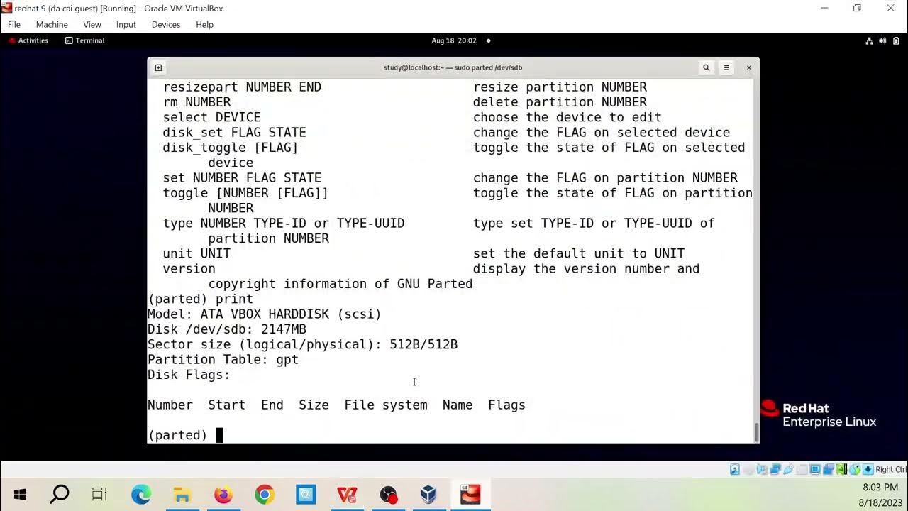 Redhat Linux 9 Lab: Exercise 14-4 Creating Partitions with parted - YouTube