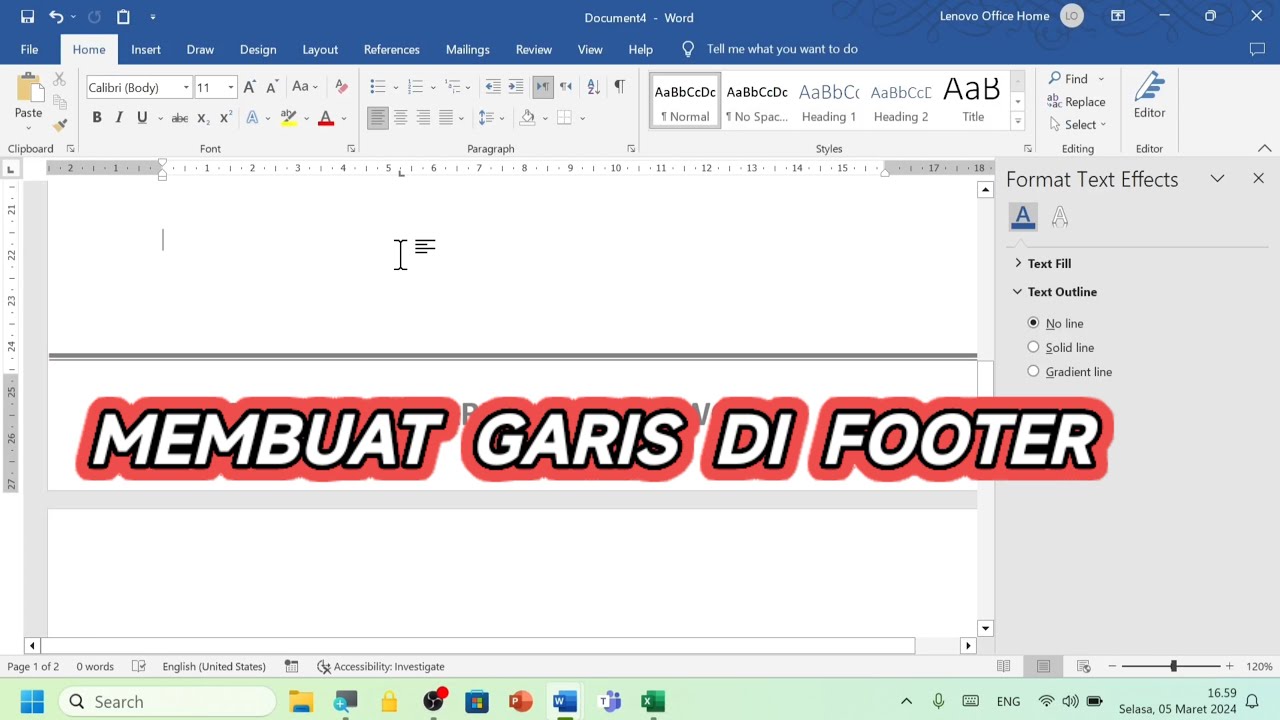 Tutorial Membuat Garis di Footer Microsoft Word - YouTube