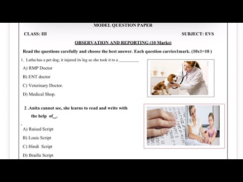 Class 3 ,EVS KVS session ending exam SEE sample paper solution with ...