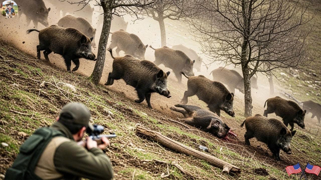 Unprecedented Scene! Close-up of Wild Boar Rushing Down Mountain at ...
