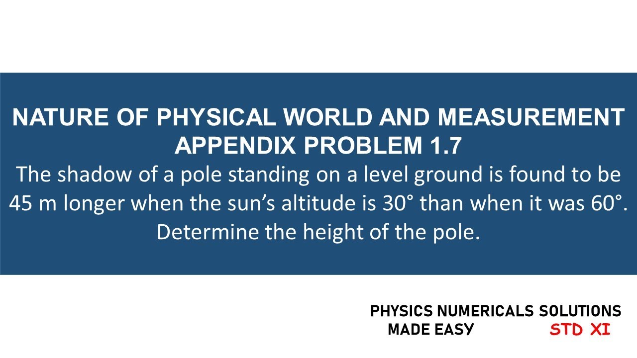 STANDARD XI- NATURE OF PHYSICAL WORLD AND MEASUREMENT -APPENDIX PROBLEM ...