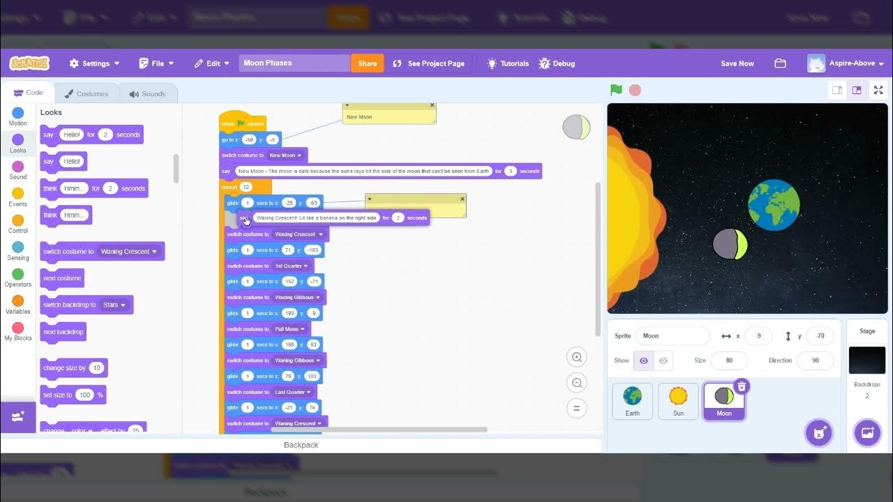 Scratch Coding The Moon Phases Step 6: Describe Each Moon Phase - YouTube