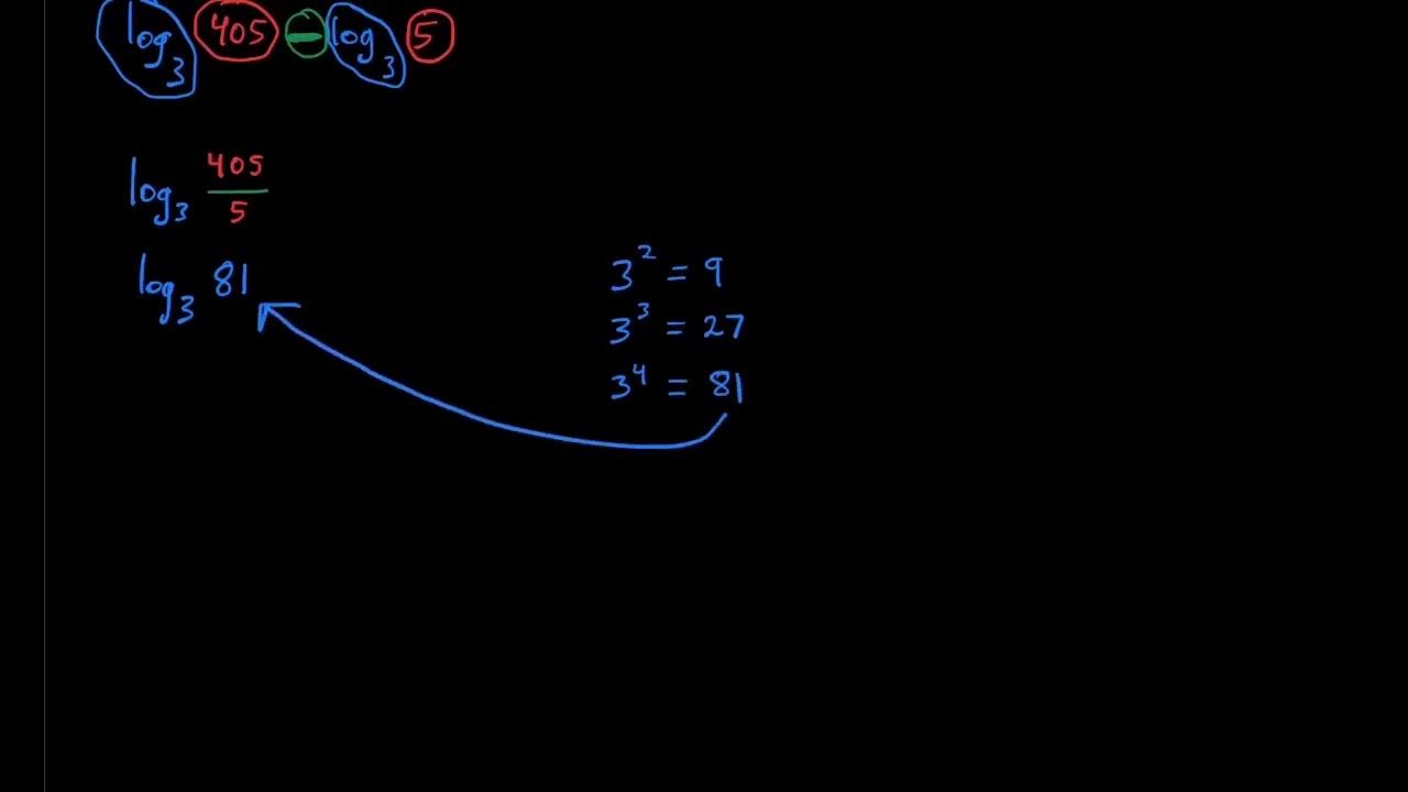 Simplifying logarithmic expressions: log base 3 (405) - log base 3 (5 ...