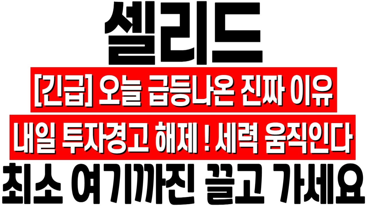 셀리드 주가 전망 내일 투자경고 해제 세력 드디어 움직인다 오늘 급등한 진짜 이유 셀리드 유상증자 분석 셀리드 목표가 셀리드 신주인수권 셀리드 거래정지