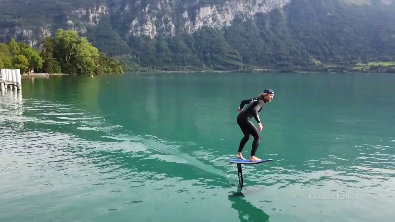 Foil pumping Hydrofoil surfing Session on the lake Thun - YouTube