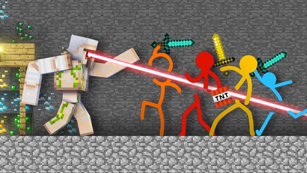 Minecraft VS Stickman 💜 LASER GOLEM BATTLE - YouTube