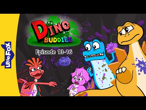 Dino Buddies 13-16 | Fun in the Rain | Paint Fight | T-rex Triceratops Stegosaurus Microraptor