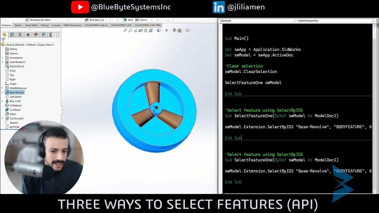 Solidworks Vba Three Different Ways To Select Features In Solidworks Using The Api Youtube