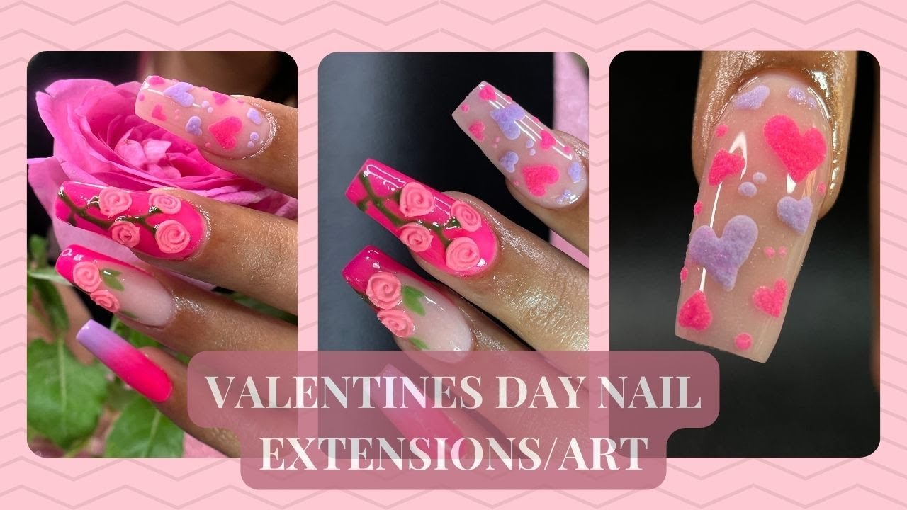 Valentine's Day Nail art | 3D Roses | French Tip | Form Fitting | Ombre ...