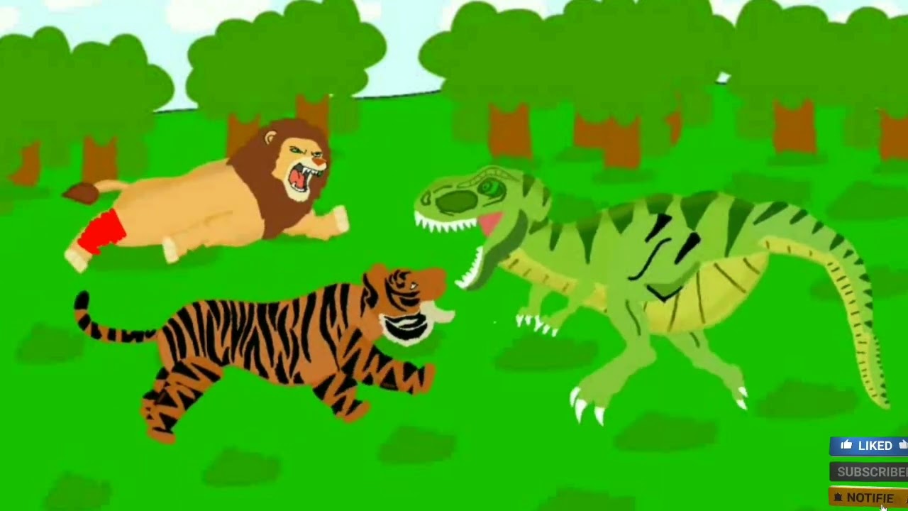 lion vs t-rex Tiger || saved the lion - YouTube