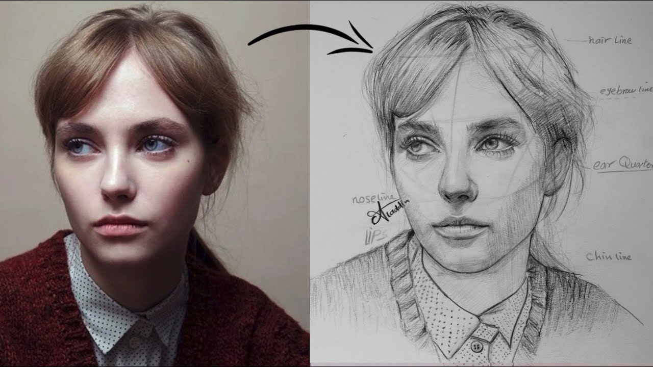 Portrait Drawing Tutorial with Guidelines | step by step - YouTube