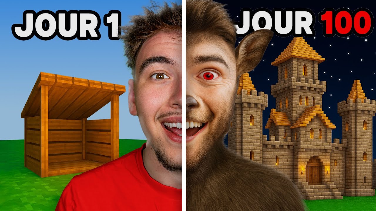 Base JOUR 1 vs JOUR 100 sur 99 Nuits Minecraft ! - YouTube