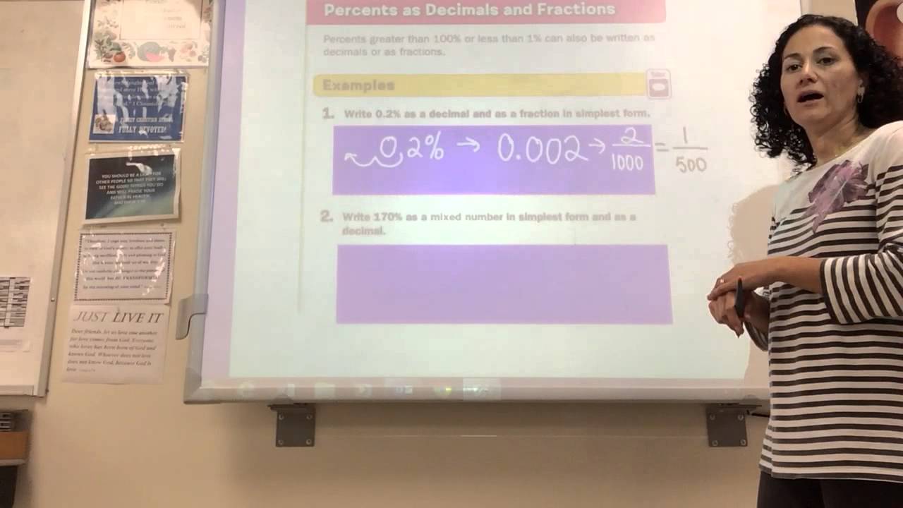 Course 1: Writing percents greater than 100 or less than 1 as decimals ...