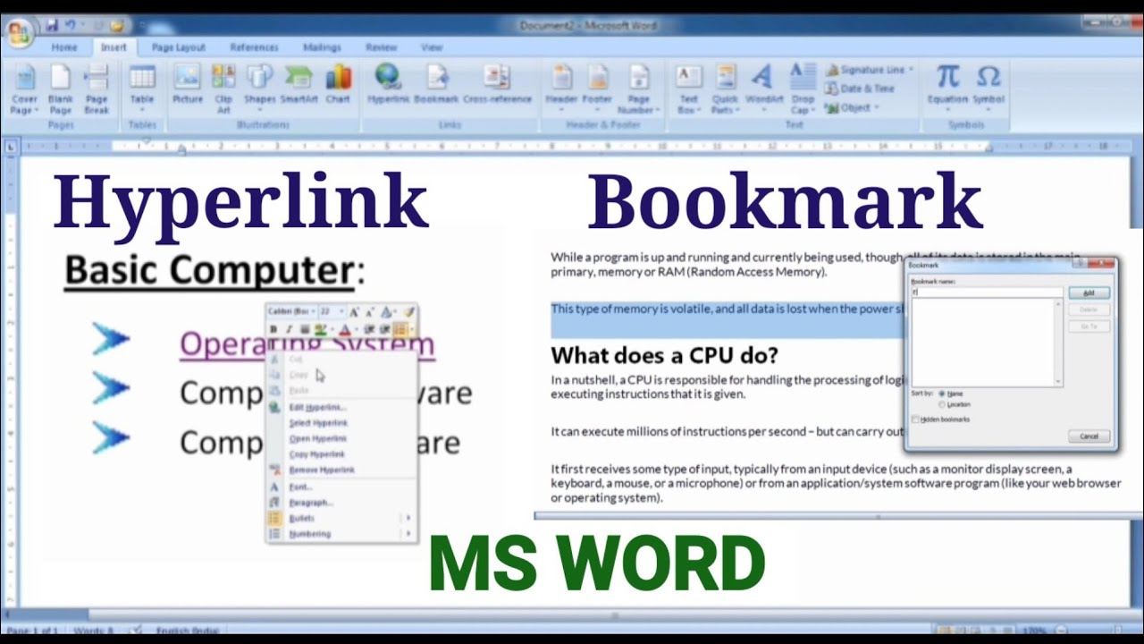 Hyperlink & Bookmark in MS Word @Expert_Bano - YouTube