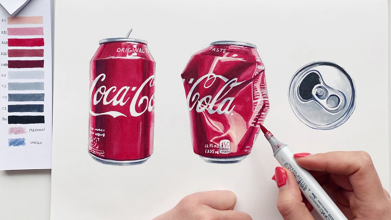 Drawing Coca-Cola with Copic Markers Timelapse - YouTube