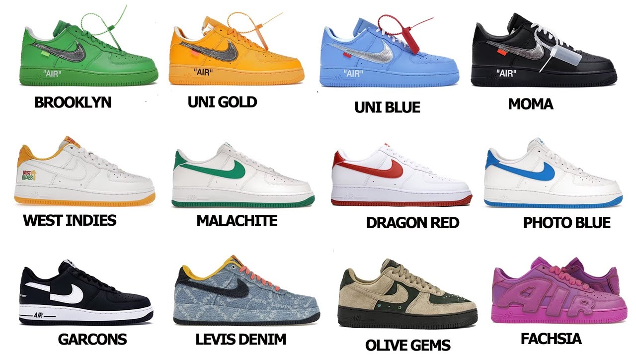 Every Nike Air Force 1- Visual Guide With Colorway Names - YouTube