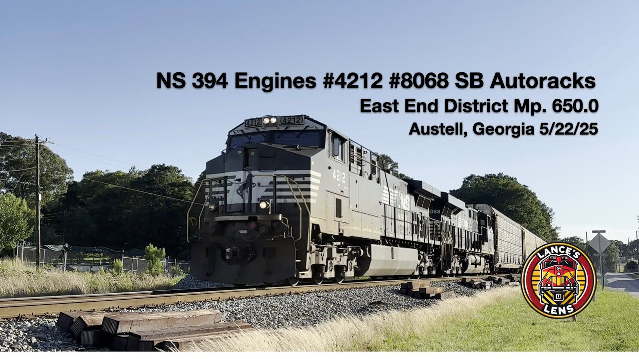 NS 394 Southbound | Engines #4212 & #8068 | SB Autoracks | Austell, GA | 5/25/25 - YouTube