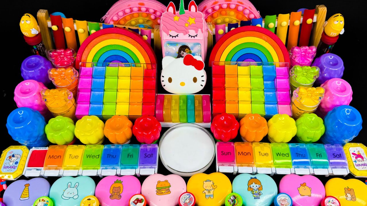 Slime Mixing Random ASMR 🌈 Mixing Rainbow Unicorn, Hello Kitty &Glitter ...
