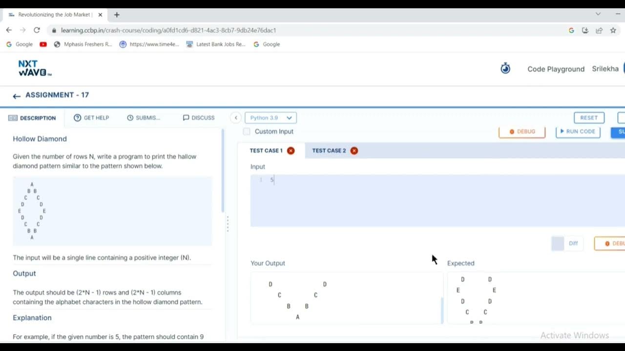 Assignment 17 #Hallow diamond #Python #nxt wave - YouTube