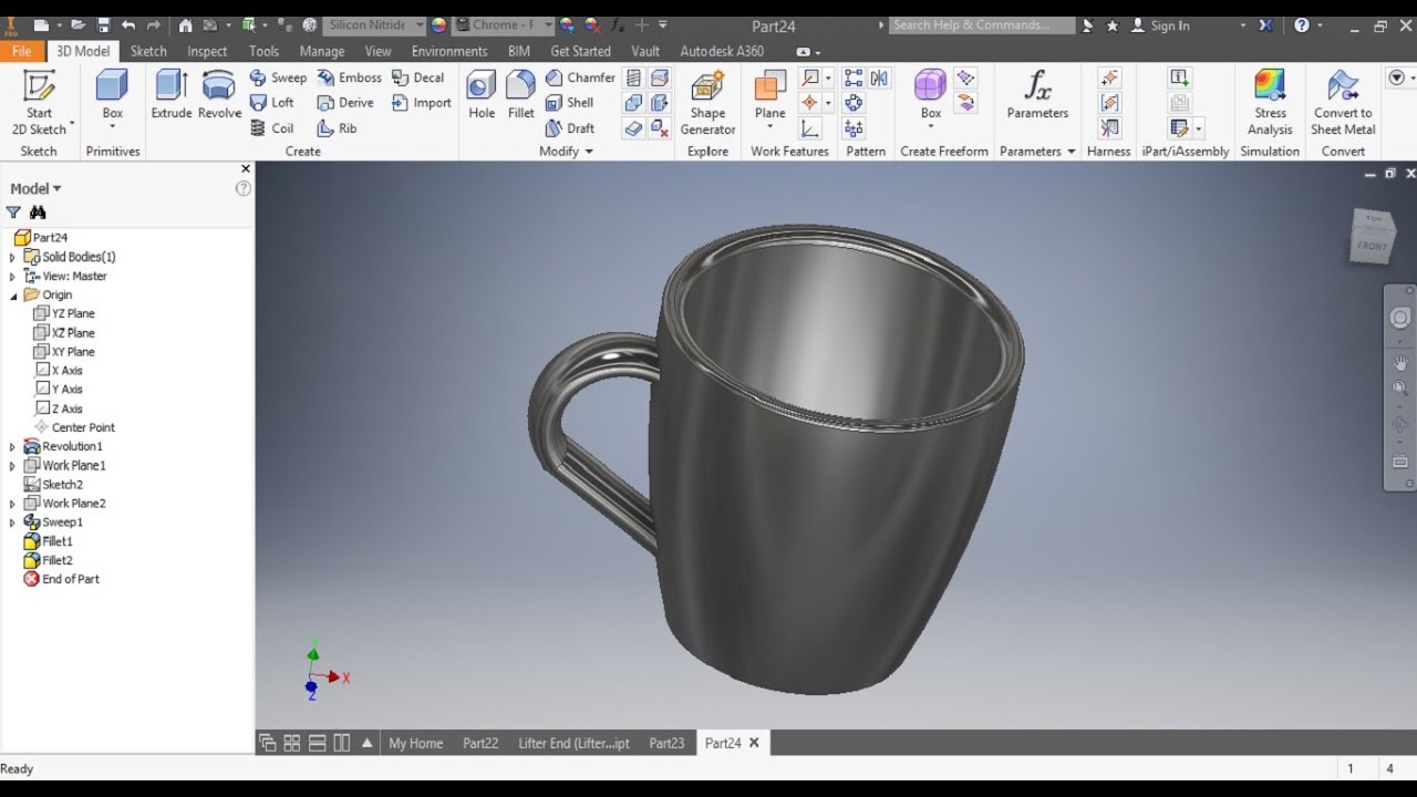 Mug drawing or Cup modeling using AutoCAD Inventor, Mug Design with ...